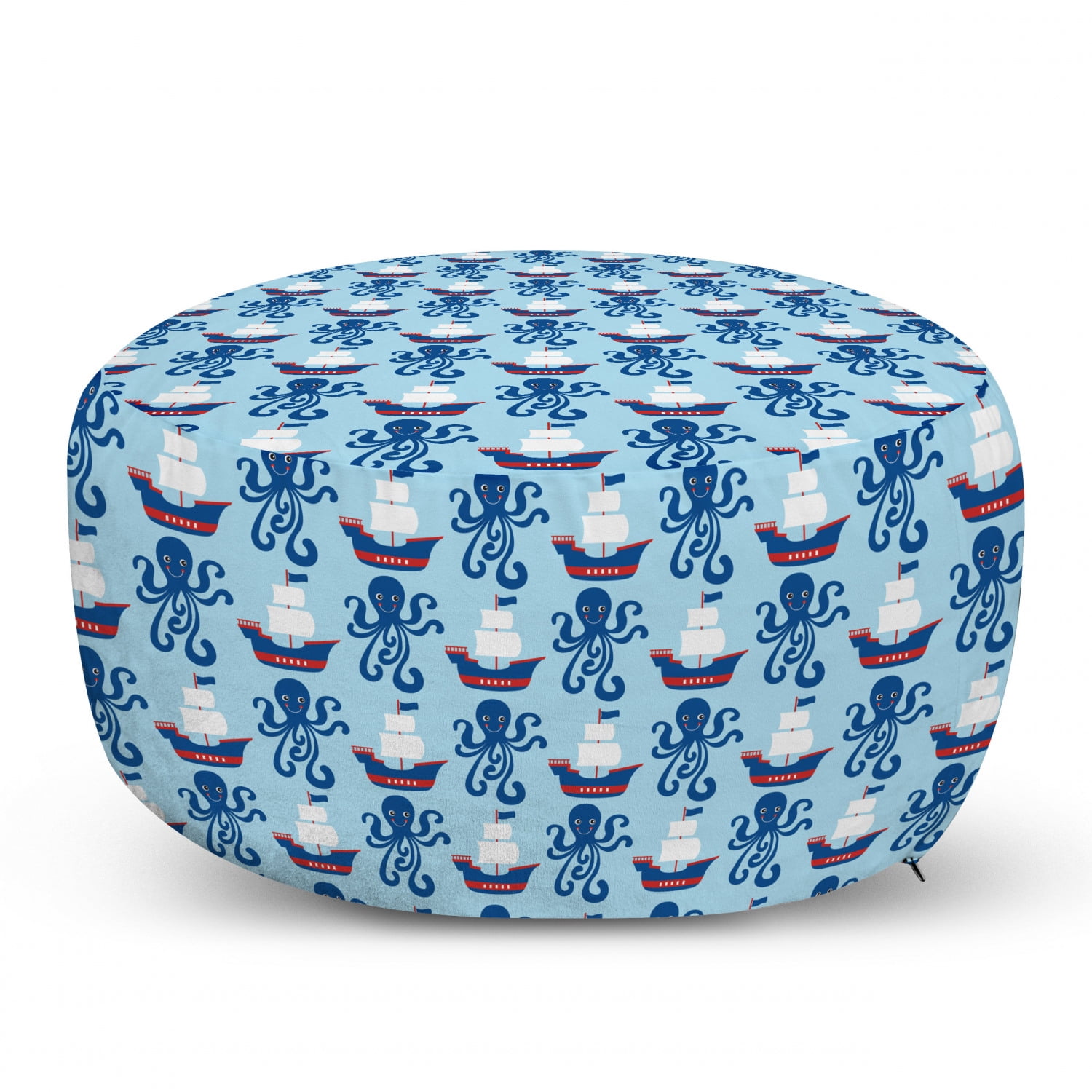 Octopus Ship Pouf Cover with Zipper, Marine Themed Pattern of Ship ...