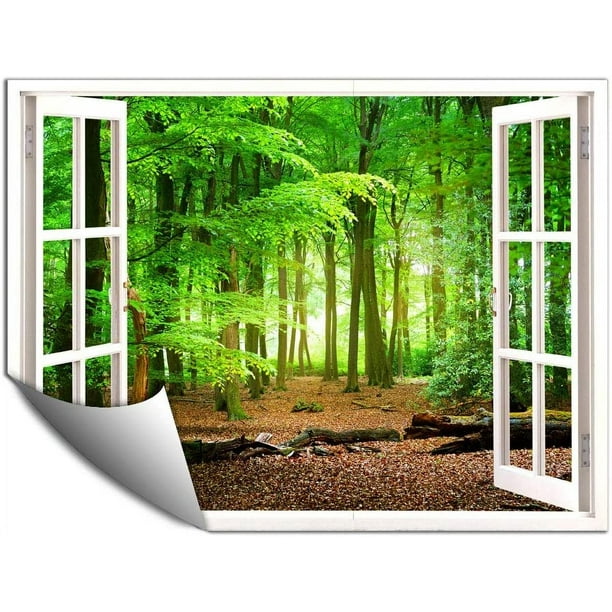 IDEA4WALL Wall Murals for Bedroom Fake Window View Forest Removable ...