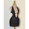 Black Deep V Halter Rhinestone Sheer Backless Mini Dress For Party ...