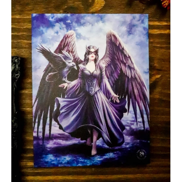 Ebros Anne Stokes Raven Crow Dark Angel Fey Wood Framed Picture Wall ...