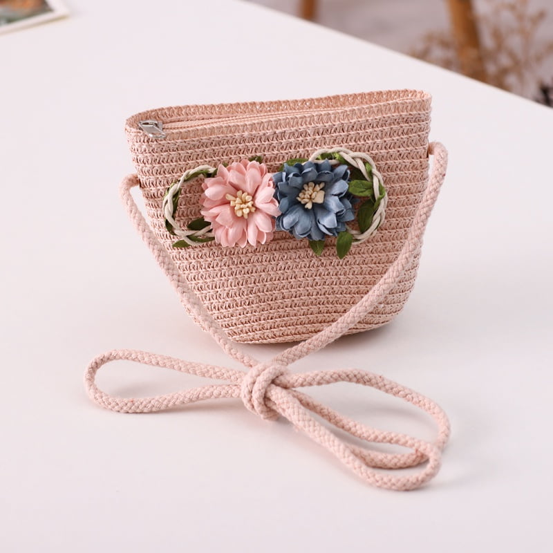 Esho Little Girls Boho Flower Straw Bag Kids Summer Crossbody Bags ...