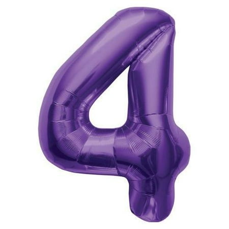 Number 4 - Purple Helium Foil Balloon - 34 inch - Walmart.com