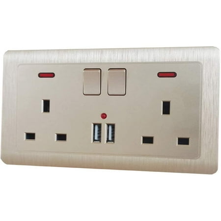 LZMY Double Wall UK Plug Socket 2 Gang 13A with 2 USB Charger Port ...