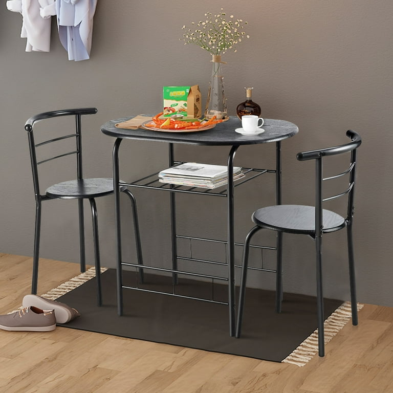 Giantex 3 Piece Compact Dining Set Dining Table and 2 Chairs with Metal Frame and Shelf Storage Couple Table Chair Set for 2