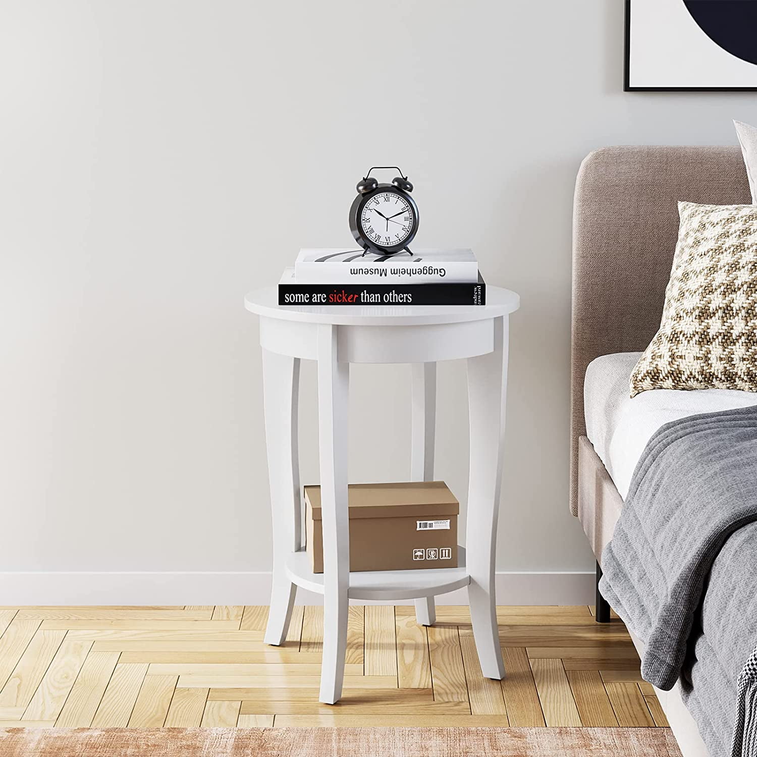 White Side Table Living Room Small End Table with 2-Tier Storage ...
