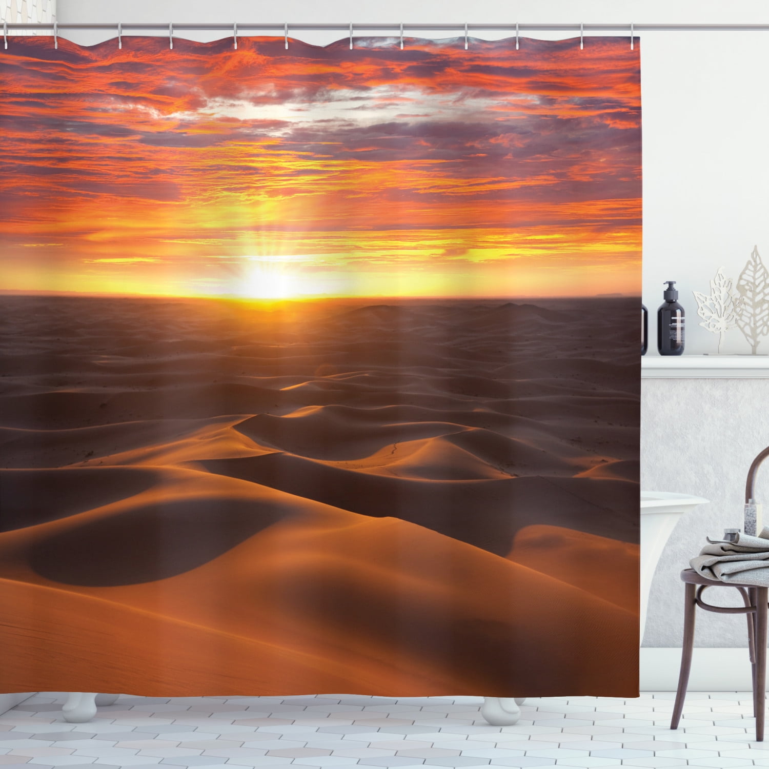 Ambesonne Desert Shower Curtain, Dramatic Sunset Scenery, 69"Wx70"L ...