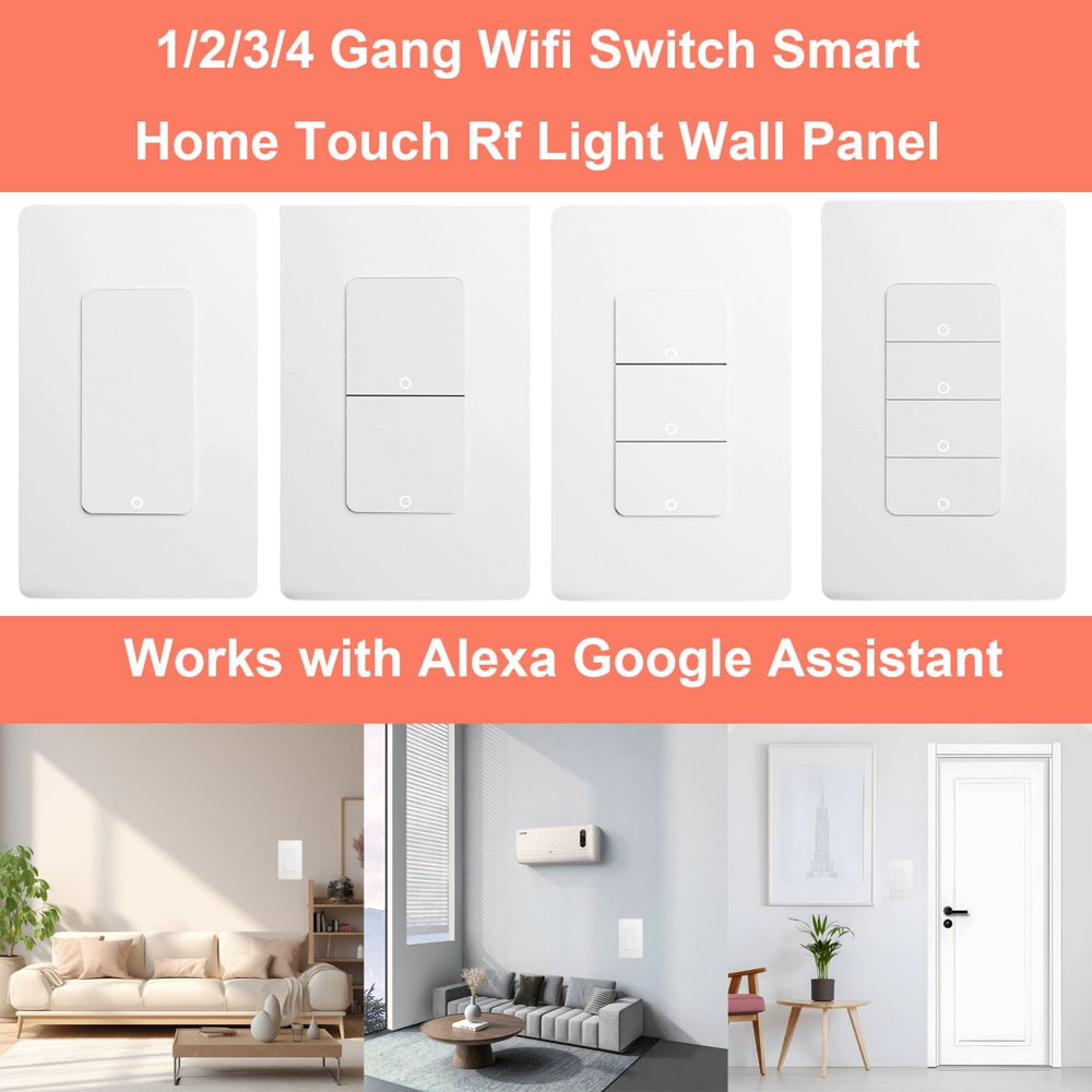 SUGARMOM Smart Triple Light Switches 2.4GHz Wi-Fi 3 Gang Single Pole Switch Netural Wire ...