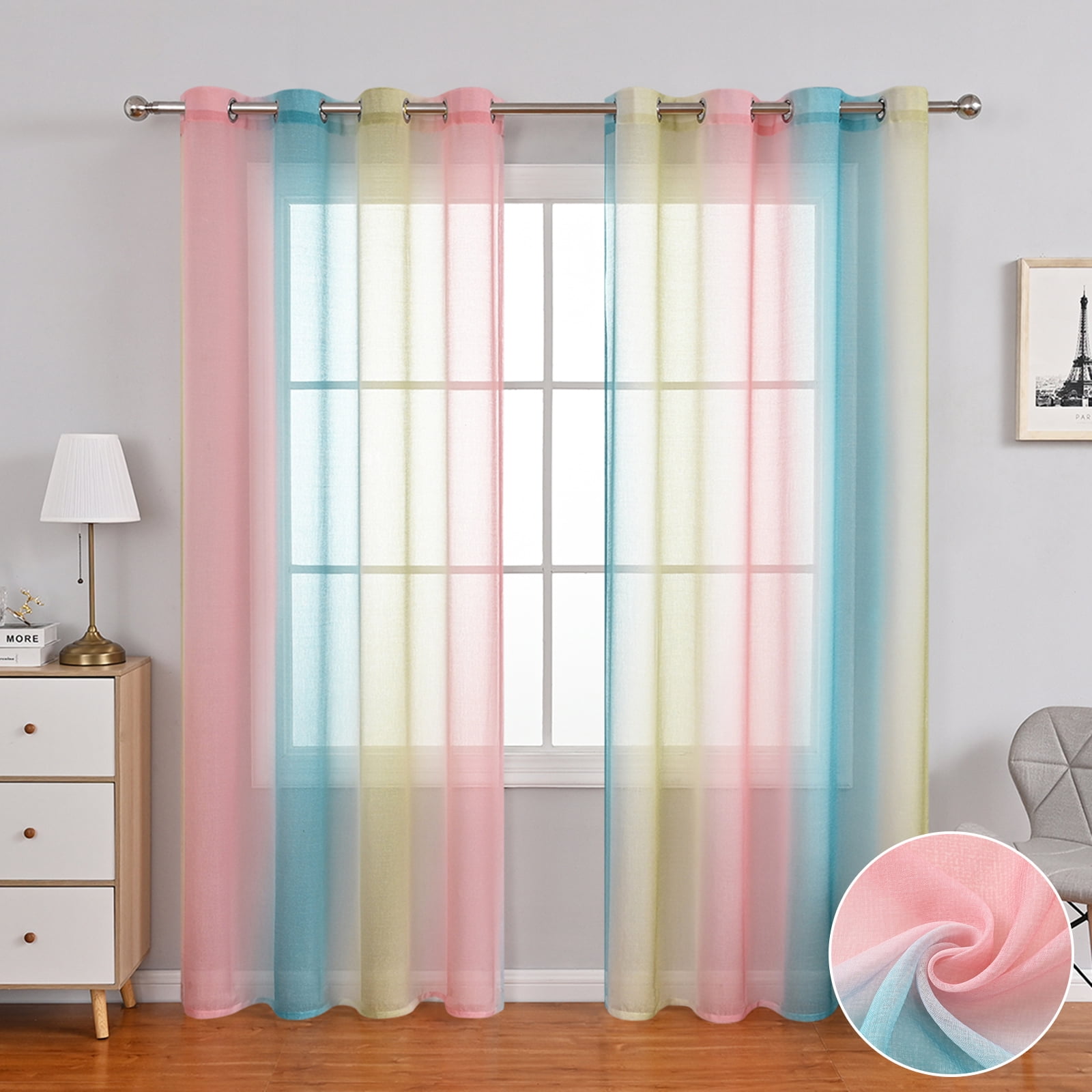 KBOOK Ombre Sheer Curtains for Living Room Bedroom Transparent Window ...