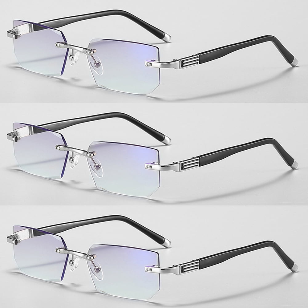 3 Pack Men Tinted Rimless Reading Glasses Blue Light Blocking Readers Presbyopic Glasses