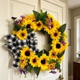 Artificial Sunflower Wreath with Plaid Bow, Summer Front Door Decor ...