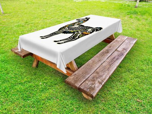 Llama Outdoor Tablecloth, Sugar Skull Style Alpaca Animal Skeleton and ...
