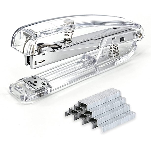Office Stapler,Transparent Spring Powered Desktop Stapler - Silver ...