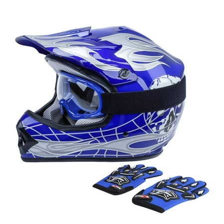 TcT-MT ATV Helmet wgoggles+gloves Youth Kids Blue Skull Dirt Bike ...