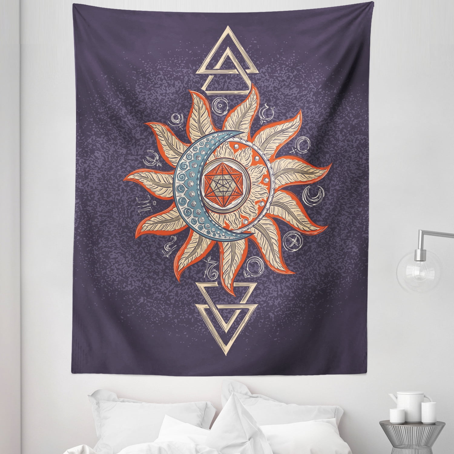 Occult Tapestry, Mysterious Alchemy with Ornamented Crescent Sun and ...