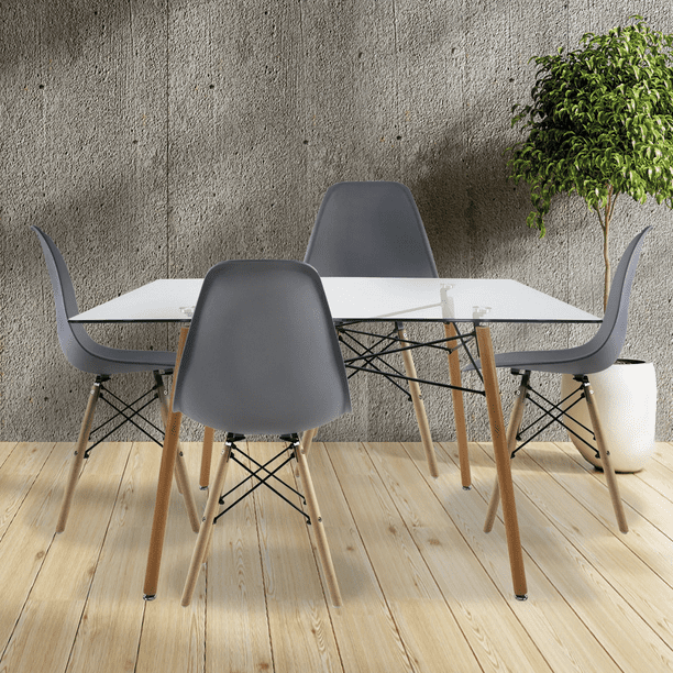 Comedor Eames para 4 personas cristal Mundo In Sillas JM-1618 Oslo Gris y Comedor Rectangular ...