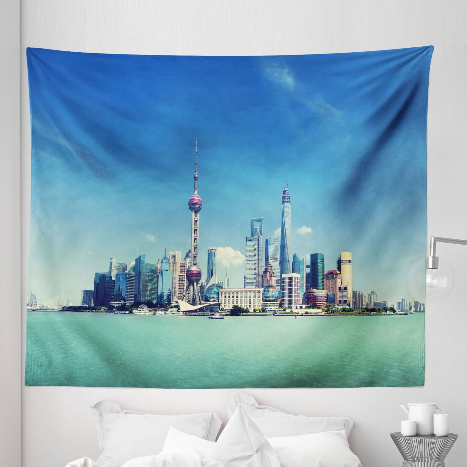 Modern Tapestry, Shanghai Skyline Pudong River Scene Skyscrapers Modern ...
