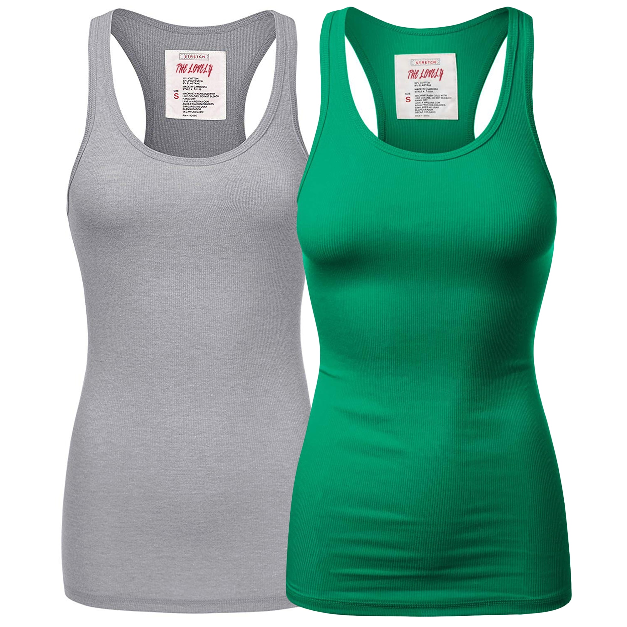 Women & Plus Solid Ribbed Knit Stretch Workout Racerback Tank Top (2PK ...