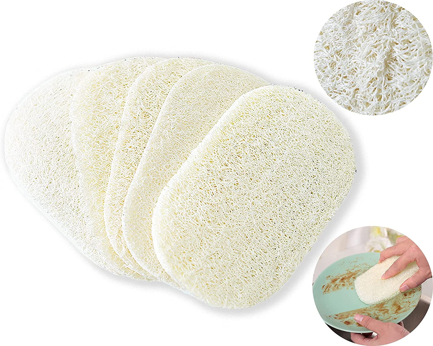 HZKAICUN 5 Pcs Loofah Scouring Pads, 100% Natural Material Cleaning ...
