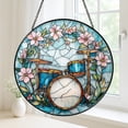 Blue Drum Set Stained Glass Suncatcher, Round Music Window Panel with ...