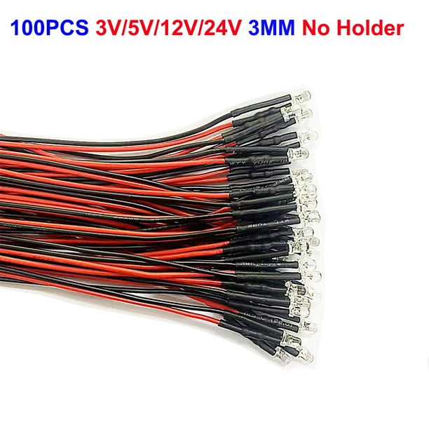 20-1000pcs 3mm 5mm 10mm LED Pre-wired water clear 3V 5V 12V Red Green ...