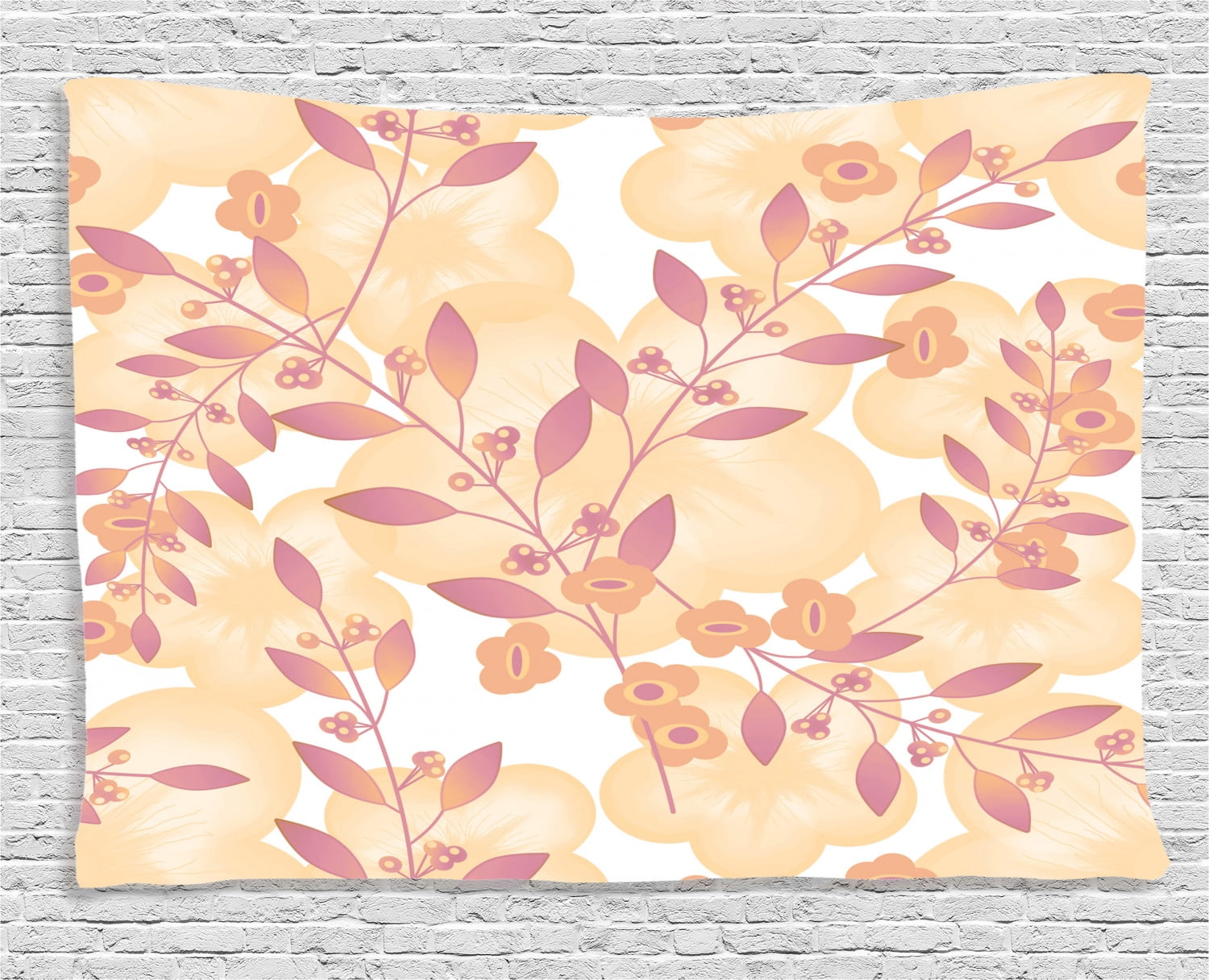 Beige Decor Tapestry, Pastel Berry Branches Autumn Spring Vegetative ...