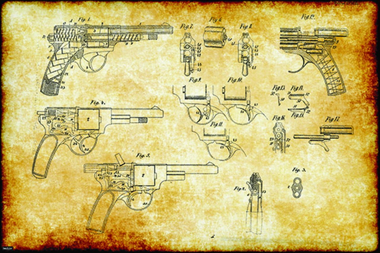 Retro Vintage Pistol Gun Engineering Technical Drawing Schematic Home ...