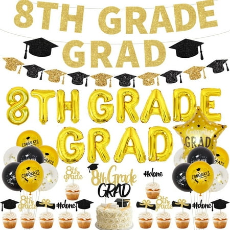 8th Grade Graduation Decorations 2023 Black Gold, Congrats Balloons ...
