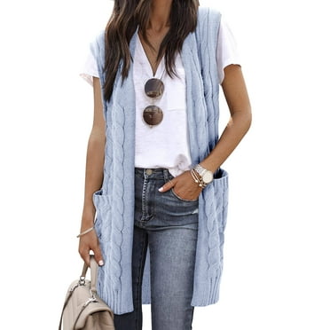 Women Solid Color Sleeveless Long Vest Cardigan - Walmart.com