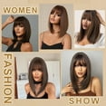 Creamily 14 inches Brown Wig with Bangs Straight Short Bob Wigs Brown ...