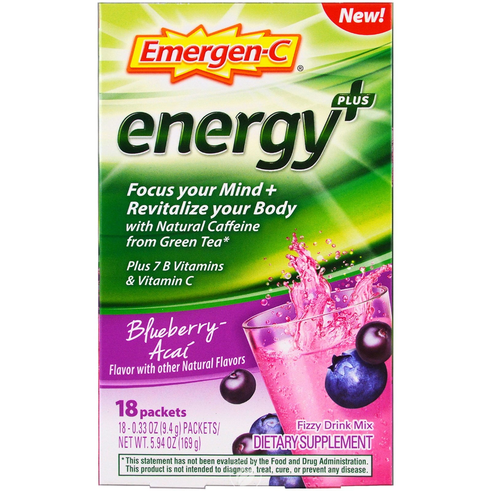 Alacer Emergen-C Energy+ Blueberry Acai 18 Ct - Walmart.com
