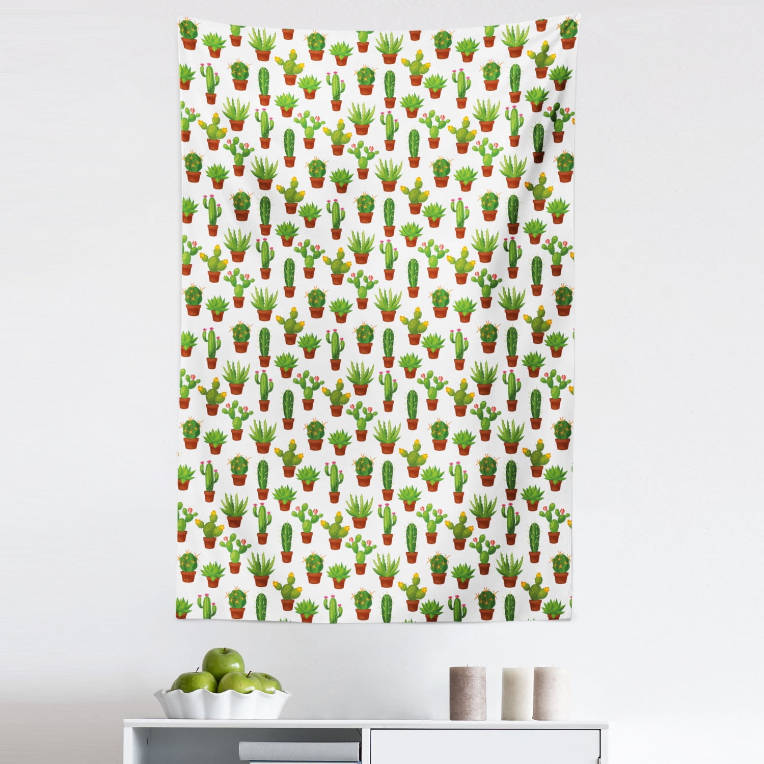 Cactus Tapestry, Abstract Floral Pattern with Vases and Pots Botany ...