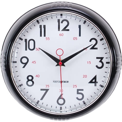Retro 9.5" Wall Clock with Chrome Bezel and Convex Glass Lens, 2.5 ...