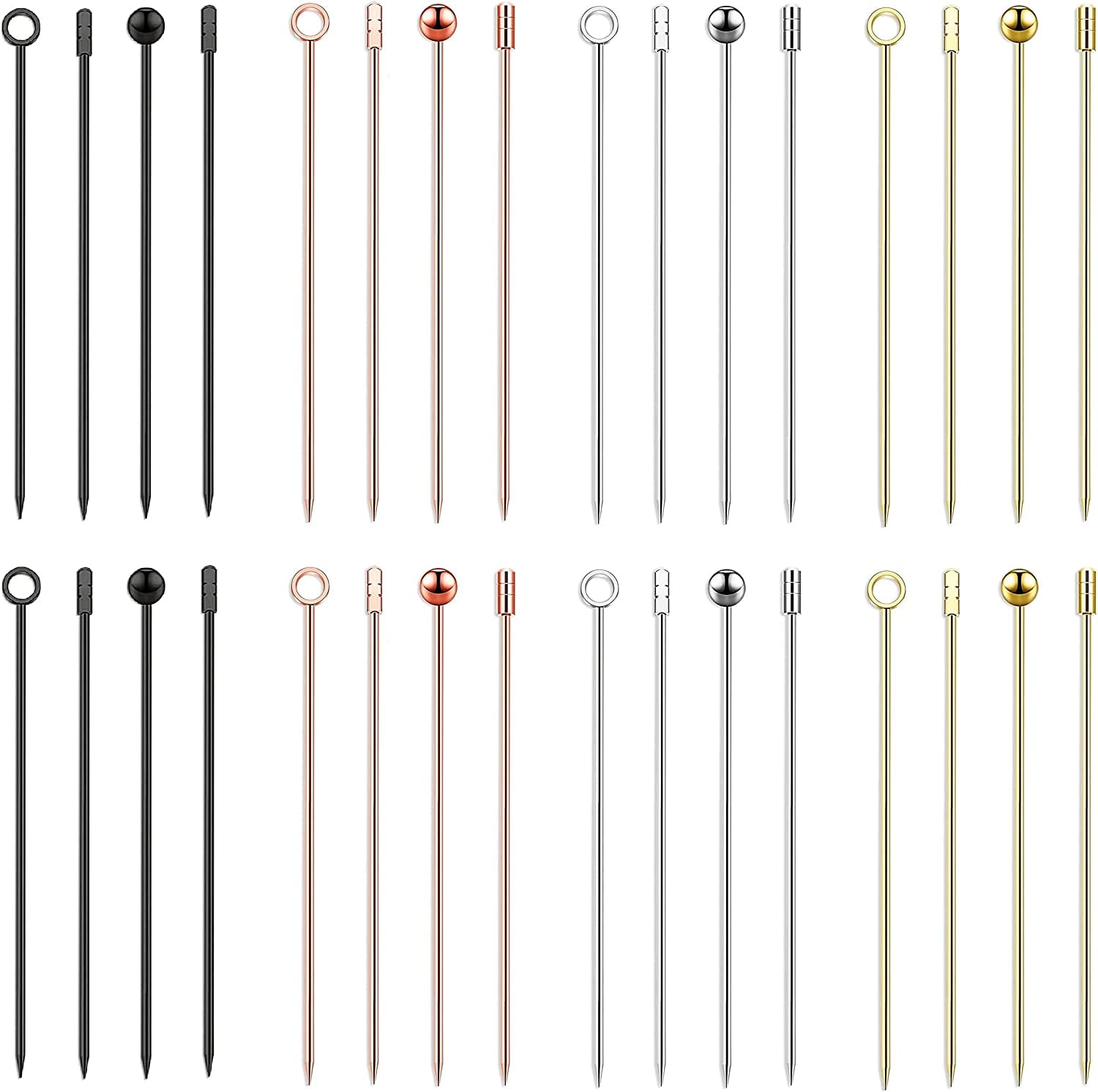 32 PCS Stainless Steel Cocktail Picks Reusable Metal Cocktail Skewers ...