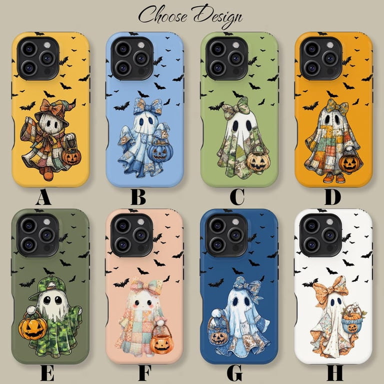 Cute Halloween Ghost Bat Tough Phone Case, Vintage Spooky Pattern Dual ...