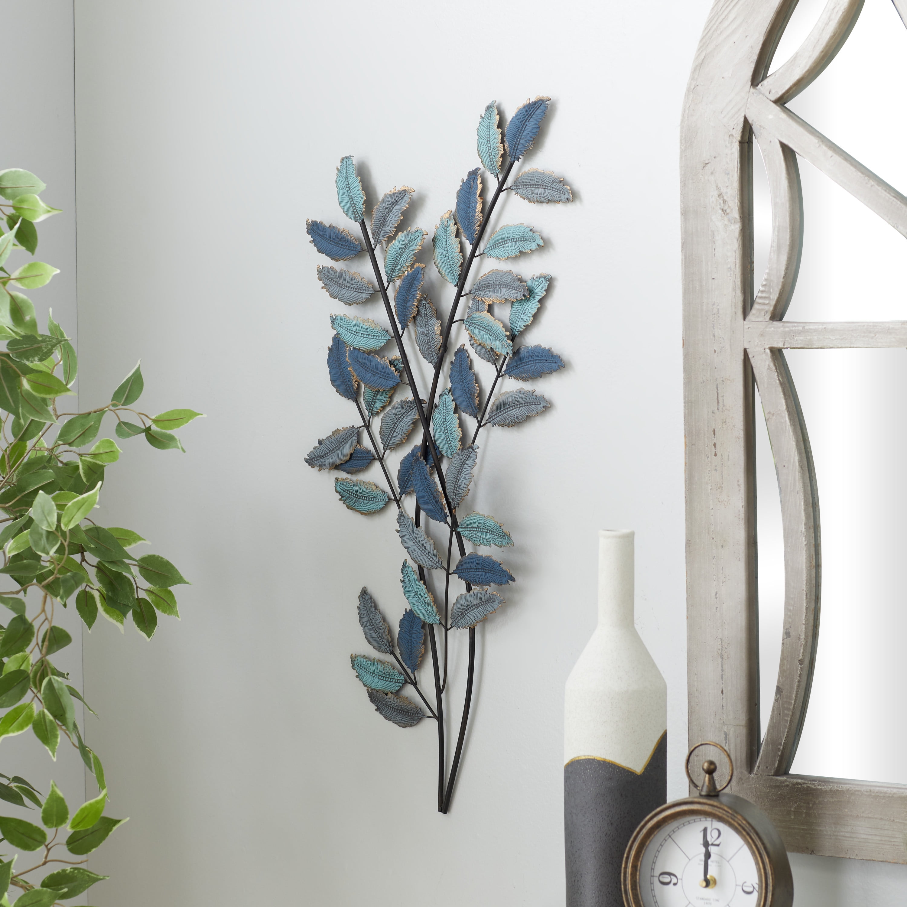 DecMode Blue Metal Leaf Wall Decor with Gold Accents - Walmart.com