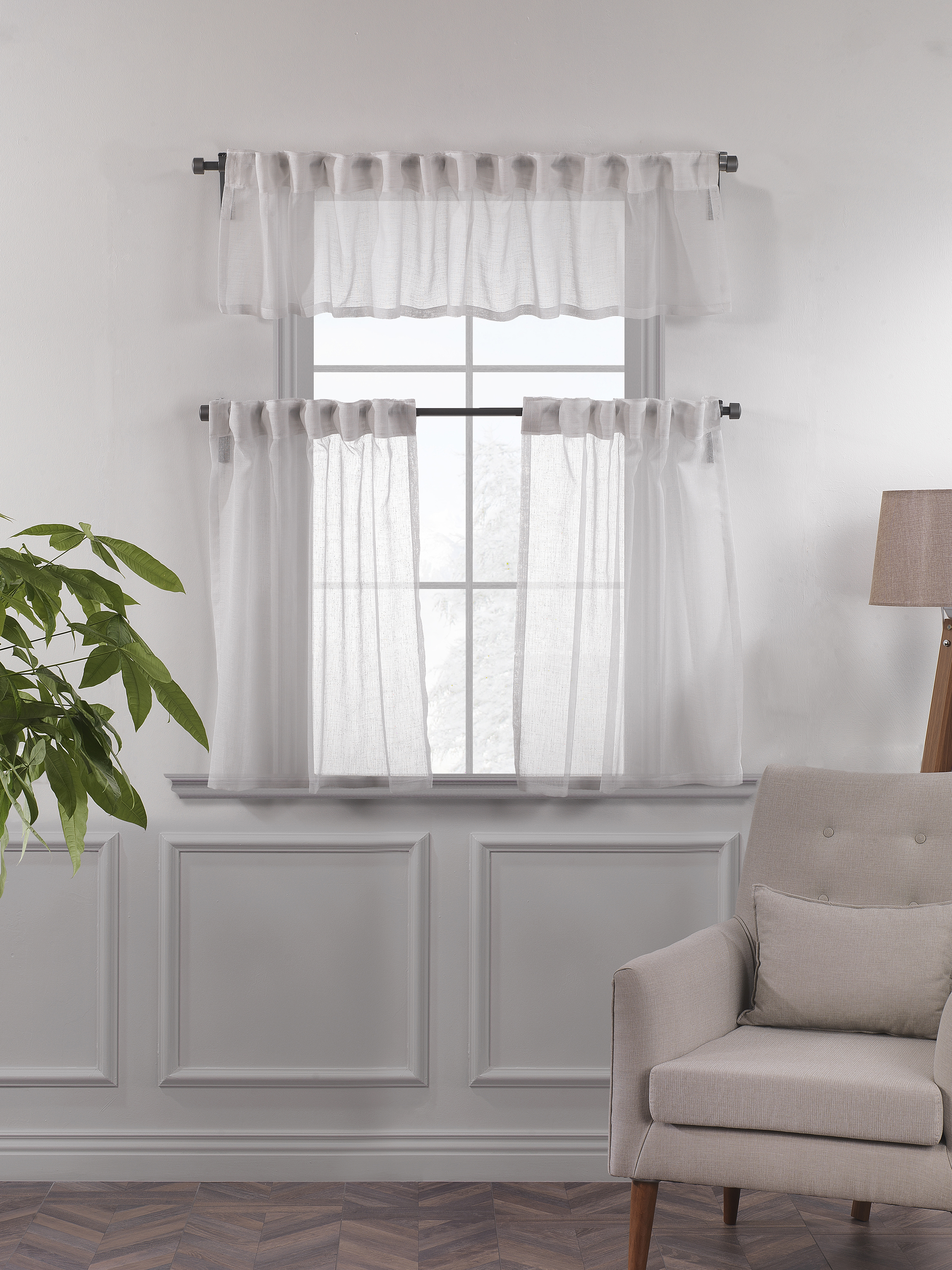 3S Brother's Sheer Curtains Kitchen Valance Set of 3 Hanging Rod Pocket Window Valance ...