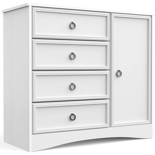 4 Drawer Dresser W/ Door Cabinet, Chest of Drawers for Bedroom ...