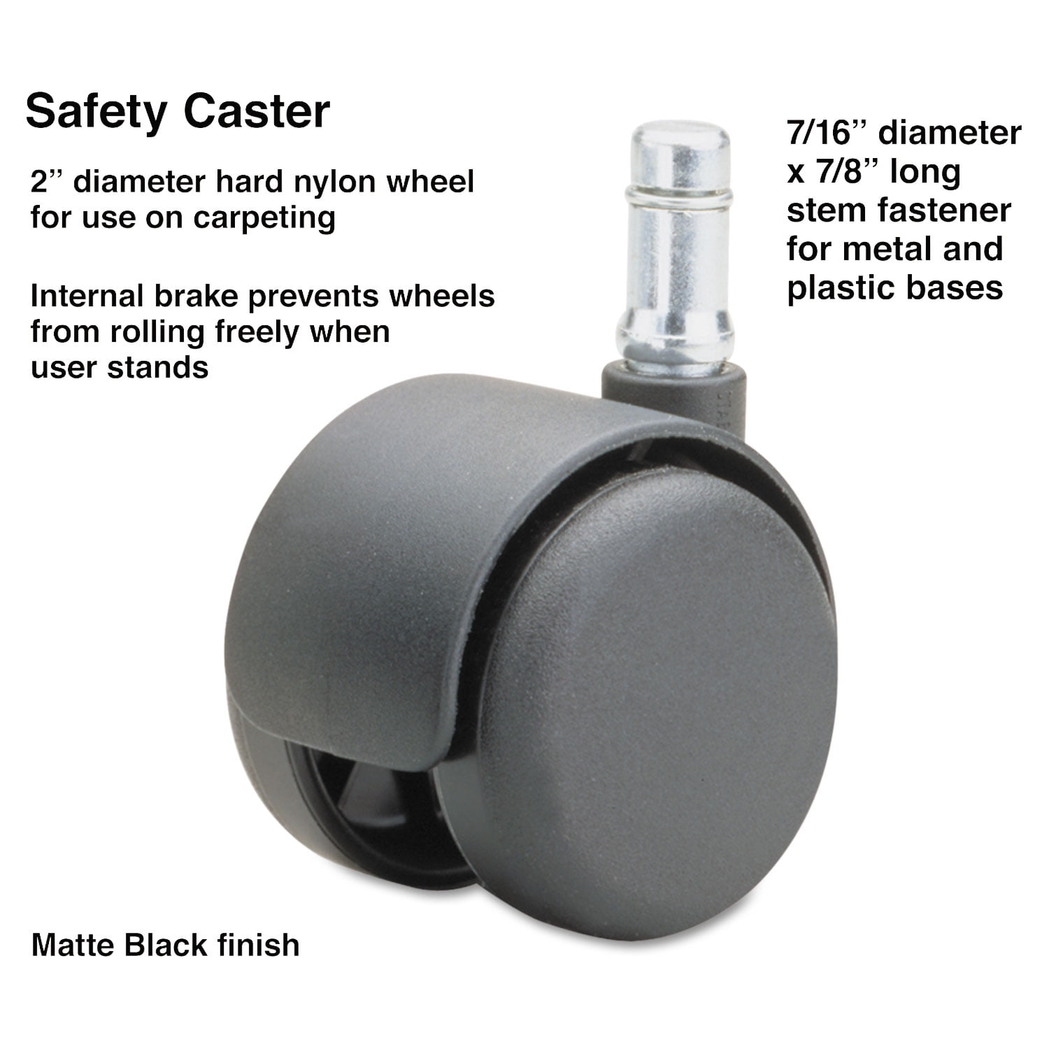 Master Caster Safety Casters, Standard Neck, Nylon, B Stem, 110 lbs ...