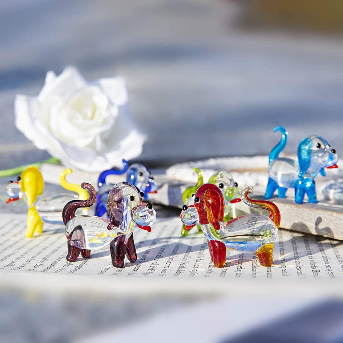 H&D Set 6 Miniatures Animal Figurine Hand Blown Glass Art Sculpture ...