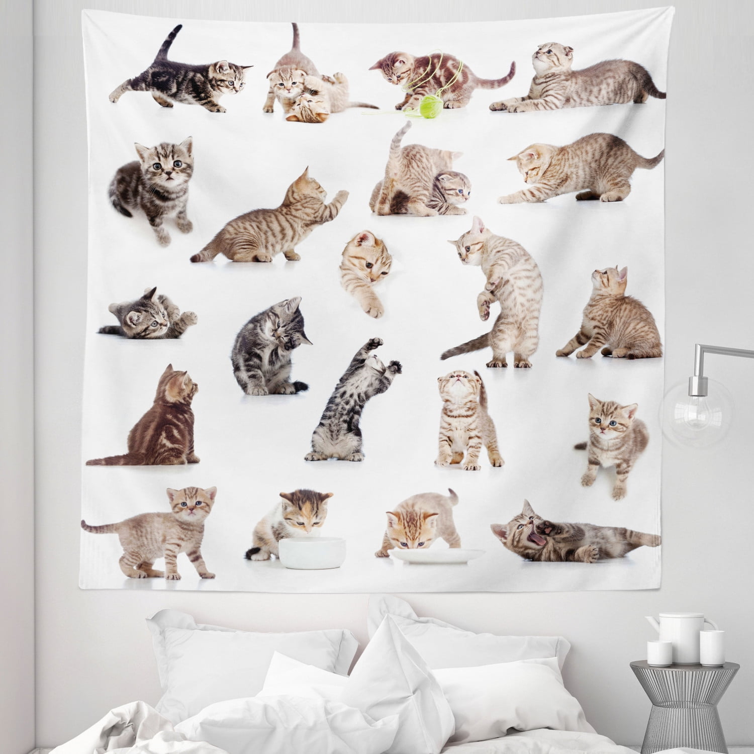 Cat Tapestry, Illustration of Funny Playful Cats on Plain Background ...