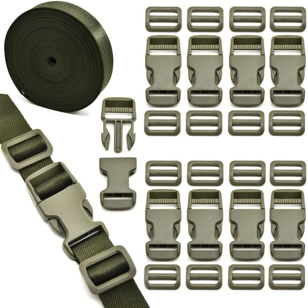 1 inch Buckles Straps Set with 10 Yards Nylon Webbing Strap,10 pcs Quick Side Release Plastic ...