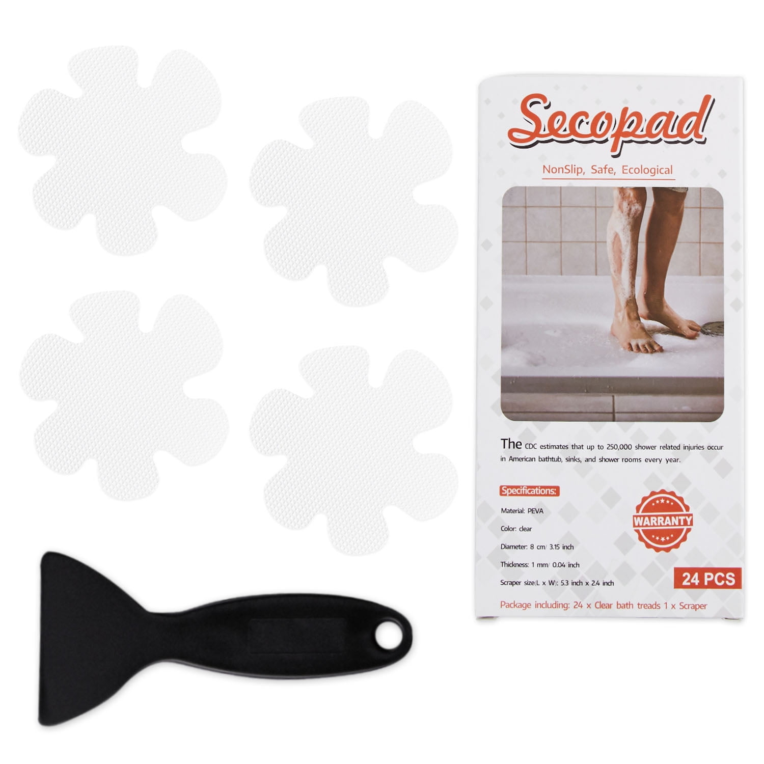 Secopad Bathtub Stickers Non-Slip,24 PCS Safety Shower Treads Adhesive ...
