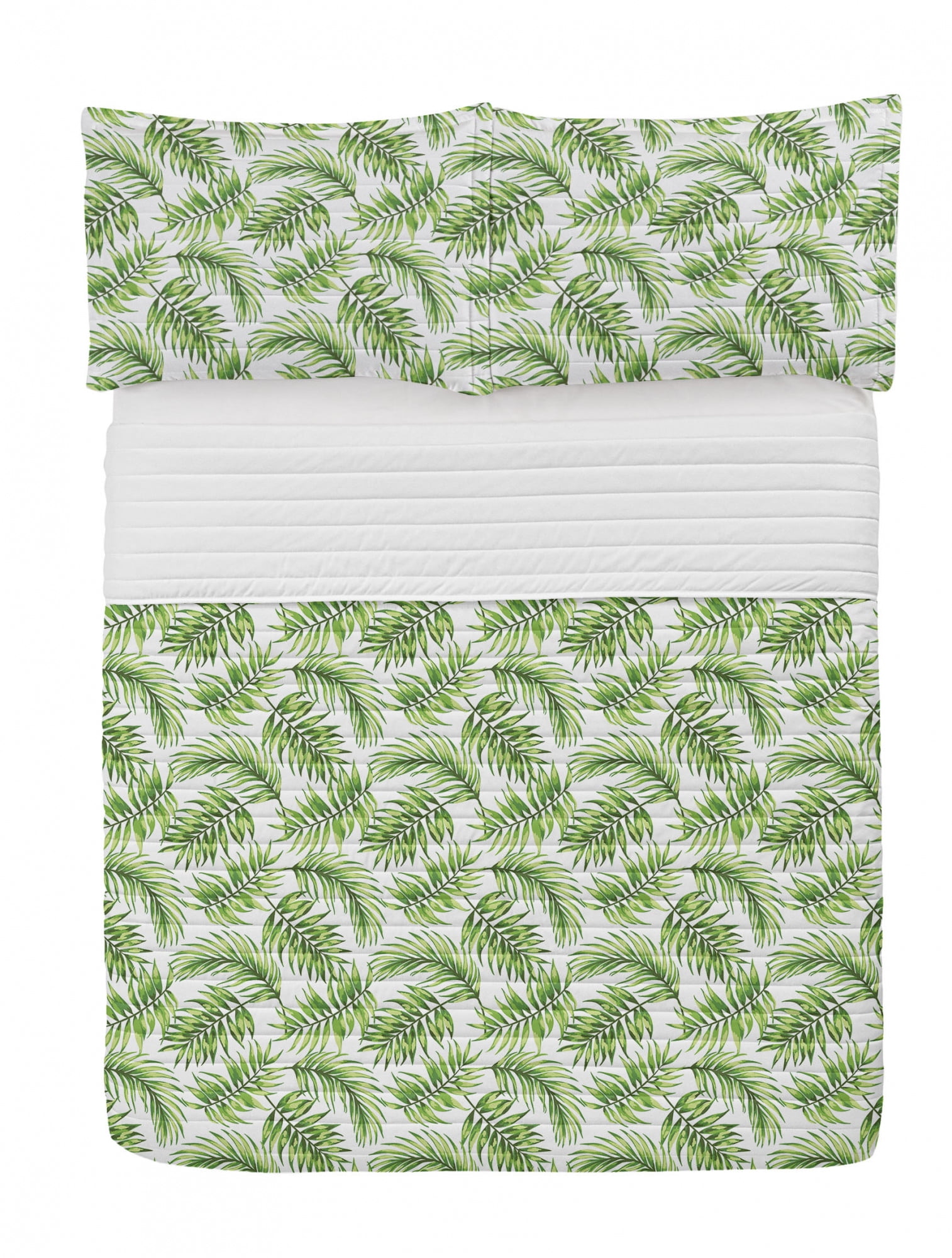 Palm Leaf Microfiber Bedspread Set, Exotic Pattern with Tropical Leaves ...