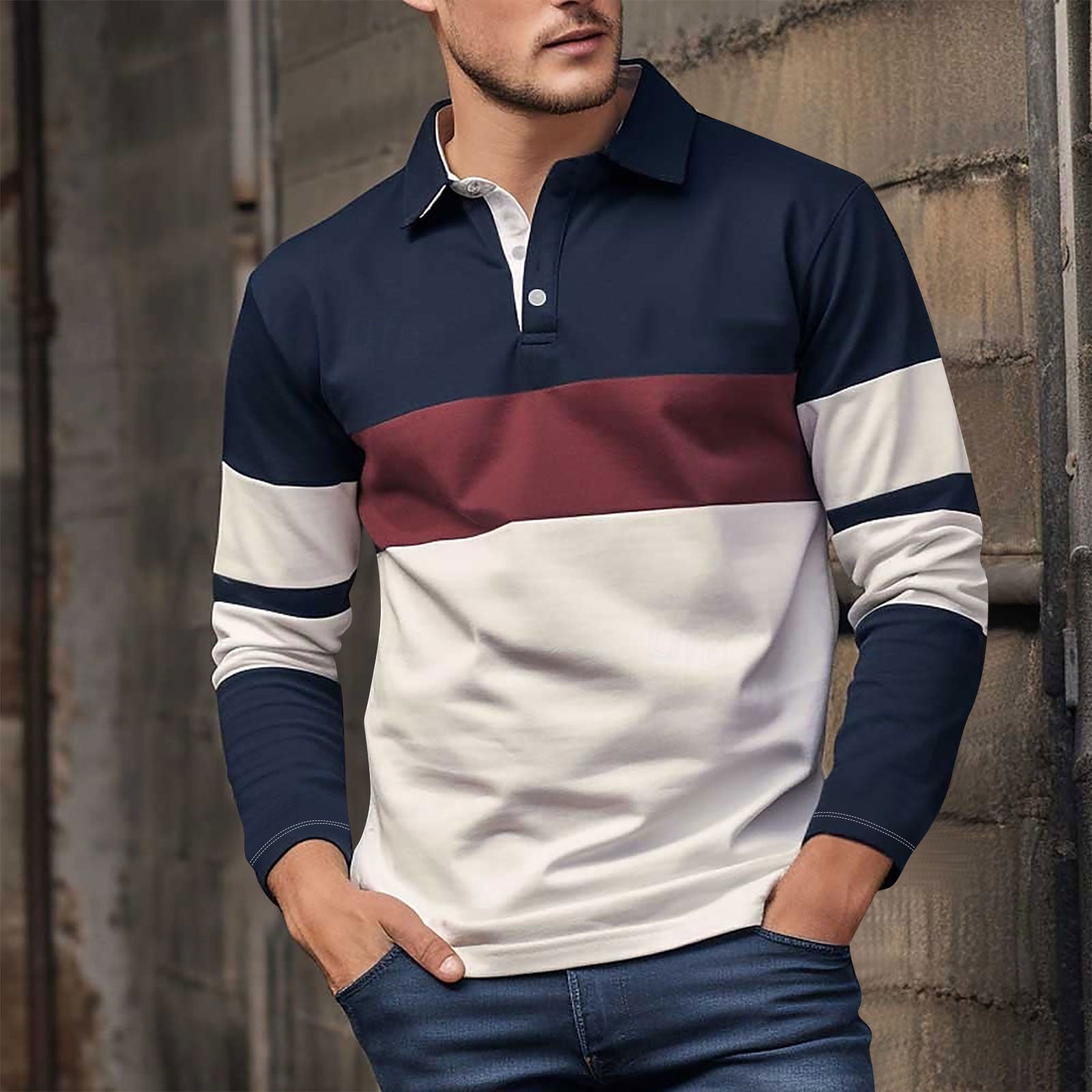 Click here for Peorpel Mens Fashion Color Block Long Sleeve Shirt... prices