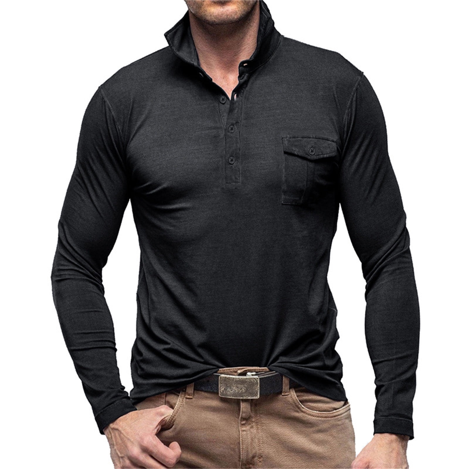 Click here for Yuyuzo Men Pullover Shirts Half Button Lapel V Nec... prices