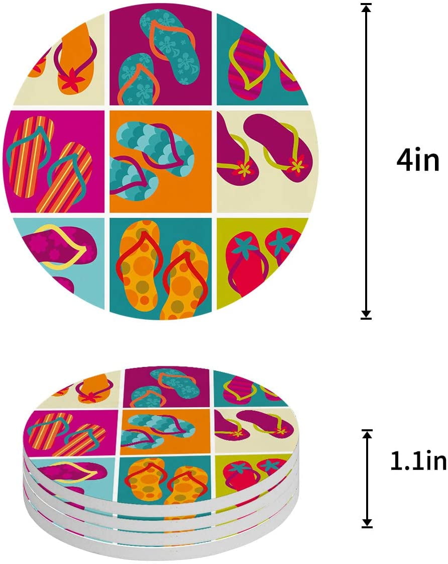 FMSHPON Hawaiian Beach Vacation Flip Flops Set of 6 Round Coaster for ...