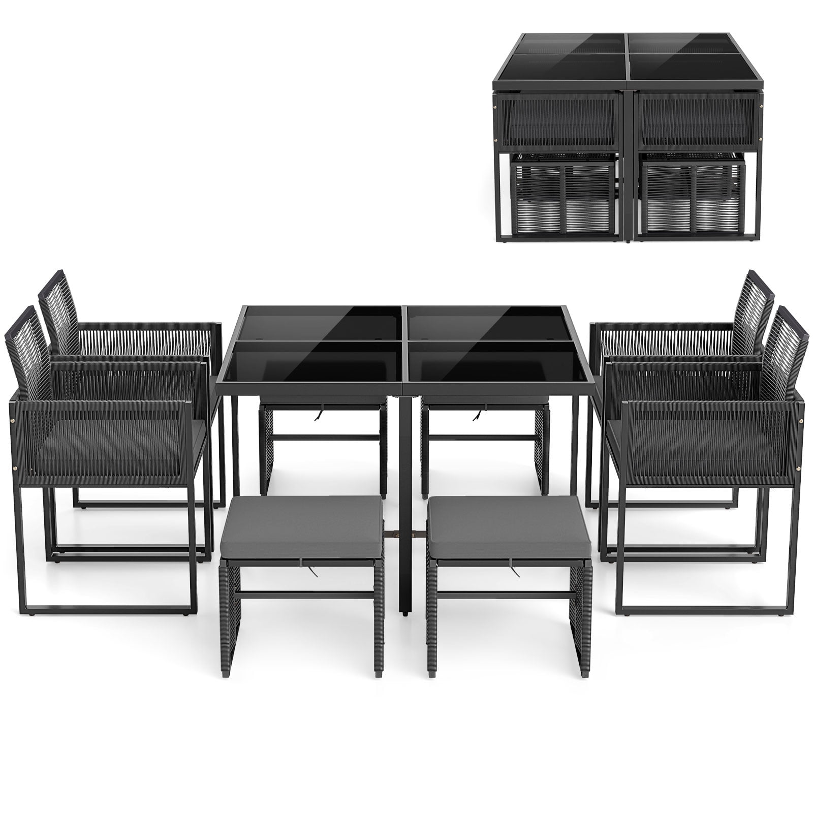 Click here for Gymax Set Of 9 Patio Dining Set W/ Pe Rattan Chair... prices