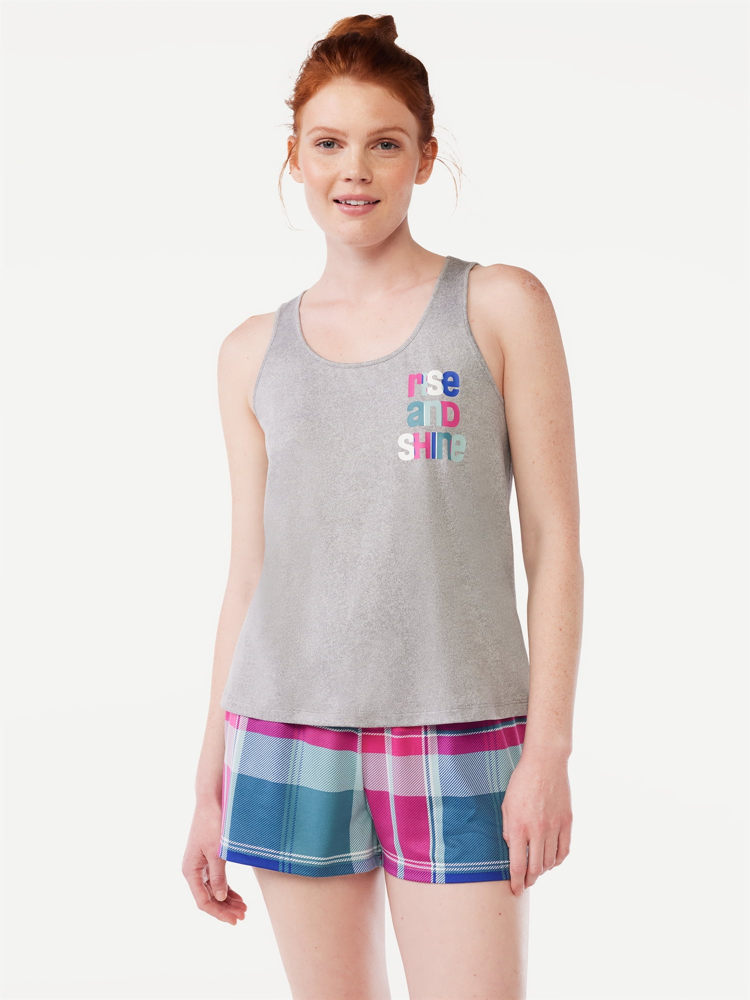 Joyspun Women's Print Tank Top and Shorts Pajama Set, 2-Piece, Sizes S ...