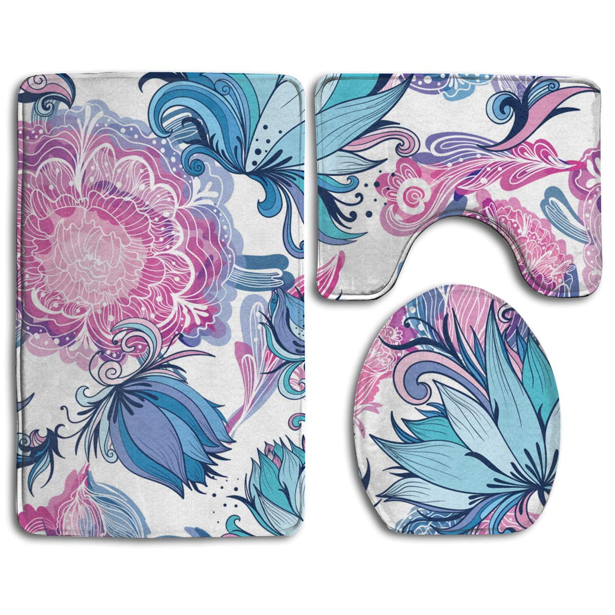 CHAPLLE Elegant Romantic 3 Piece Bathroom Rugs Set Bath Rug Contour Mat ...