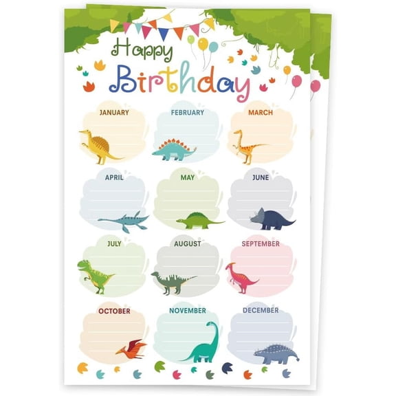 WaaHome Watercolor Happy Birthday Chart Poster 16.5"x 11" Classroom ...